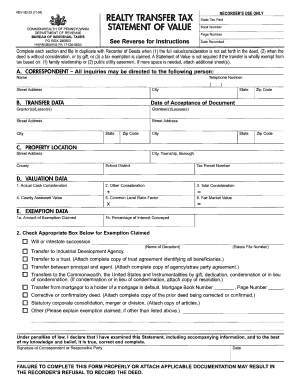 Fillable Online Realty transfer tax statement of value - Armstrong ...
