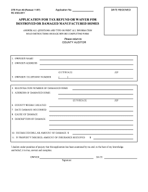 Fillable Online co wood oh Destroyed Manufactured Home Form-DTE 49 ...