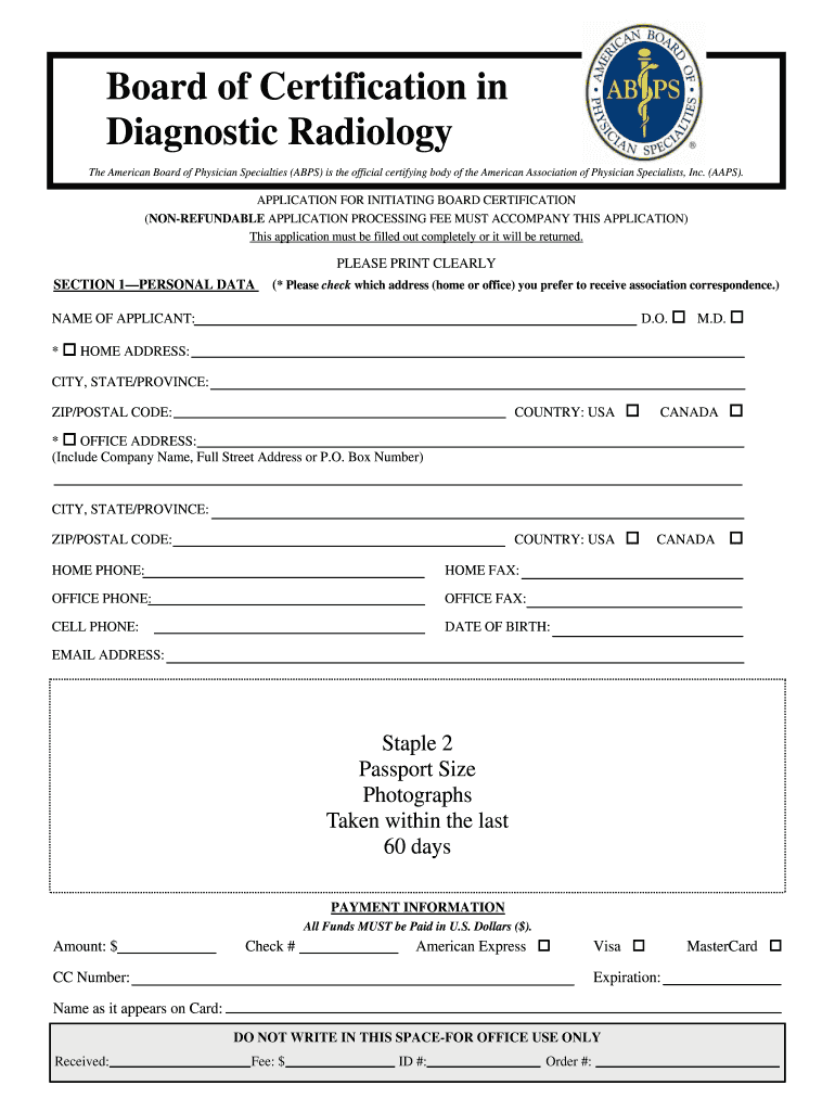 Fillable Online abpsus Board of Certification in Diagnostic Radiology ...