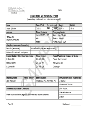 Fillable Online ismp UNIVERSAL MEDICATION FORM - ismp Fax Email Print ...
