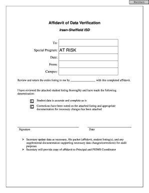 Fillable Online Data Verification Form - Iraan-Sheffield ISD Fax Email ...