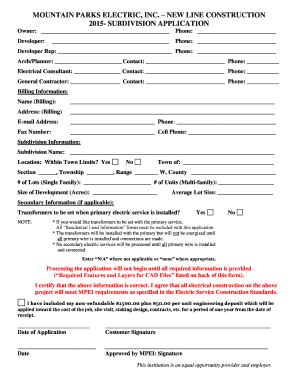 Fillable Online New Subdivision Application Form - Mountain Parks ...