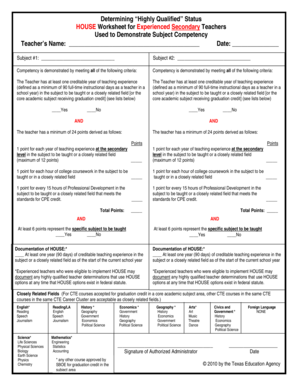 Fillable Online Determining Highly Qualified Status HOUSE Worksheet for ...