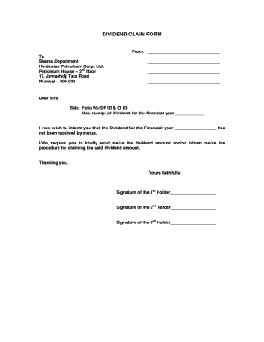 Fillable Online hpcl co DIVIDEND CLAIM FORM - Hindustan Petroleum ...