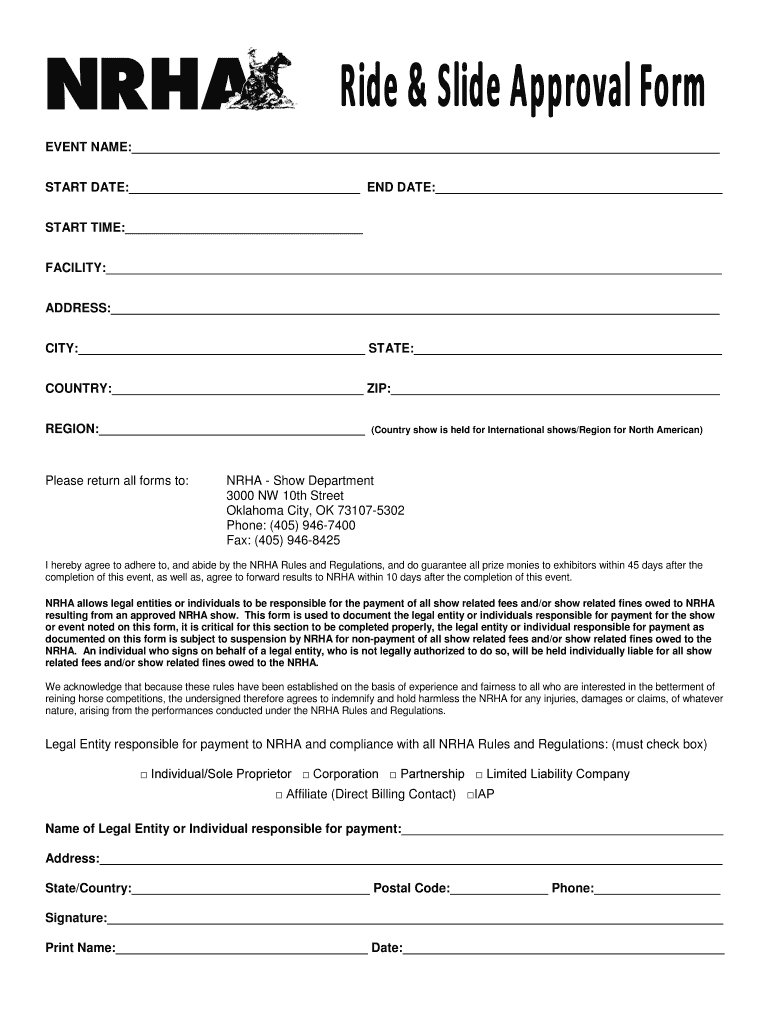 Fillable Online Ride & Slide Show Approval Form - NRHA.com Fax Email ...