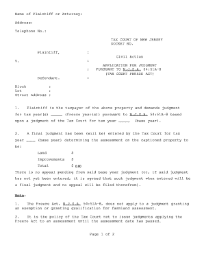 Fillable Online judiciary state nj Tax Court of New Jersey Judgment ...