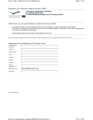 Fillable Online Page 1 of 3 Site to Edit - Submission form Definitions 19-11-2011 ... Fax Email ...