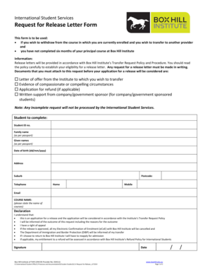 Fillable Online Request for Release Form - Box Hill Institute of TAFE ...