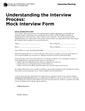 Fillable Online utexas Understanding the Interview Process: Mock ...