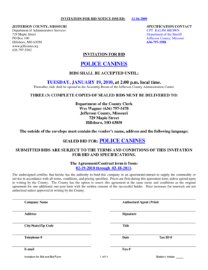 Fillable Online jeffcomo INVITATION FOR BID NOTICE ISSUED - jeffcomo ...