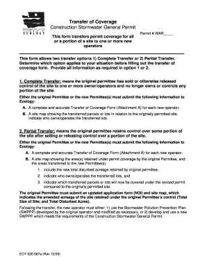 Fillable Online cicacenter Transfer of Coverage Construction Stormwater ...