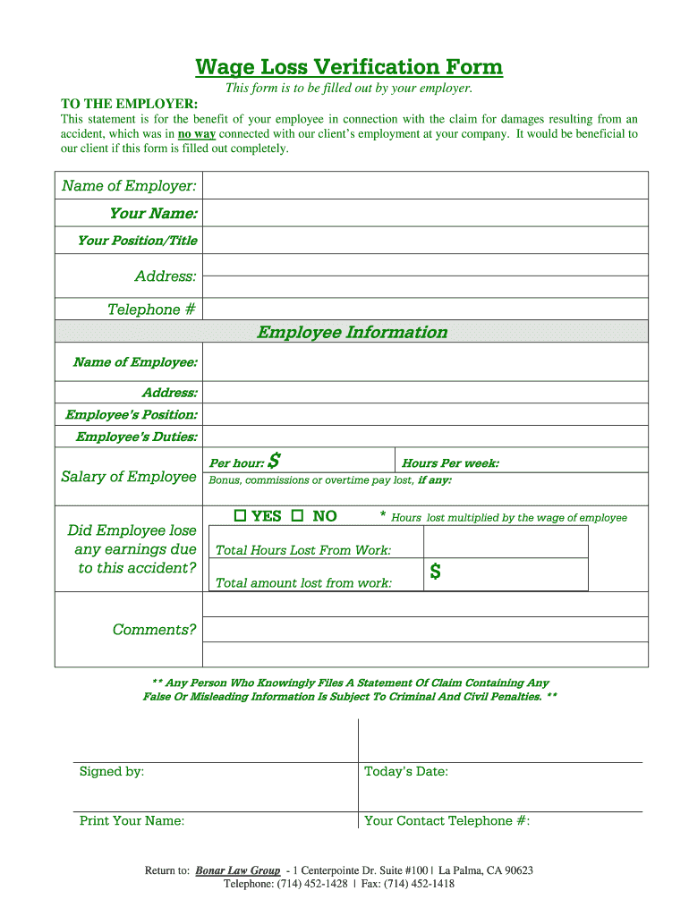 Lost Wages Form Car Accident Pdf Fill Online Printable Fillable 