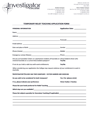 Fillable Online investigator sa edu TRT Application form - Investigator ...