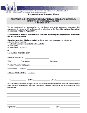 Fillable Online Expression of Interest Form - Teachers Registration ...