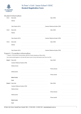 Fillable Online 2013 OSHC Student Registration Form.xlsx - St Peters ...