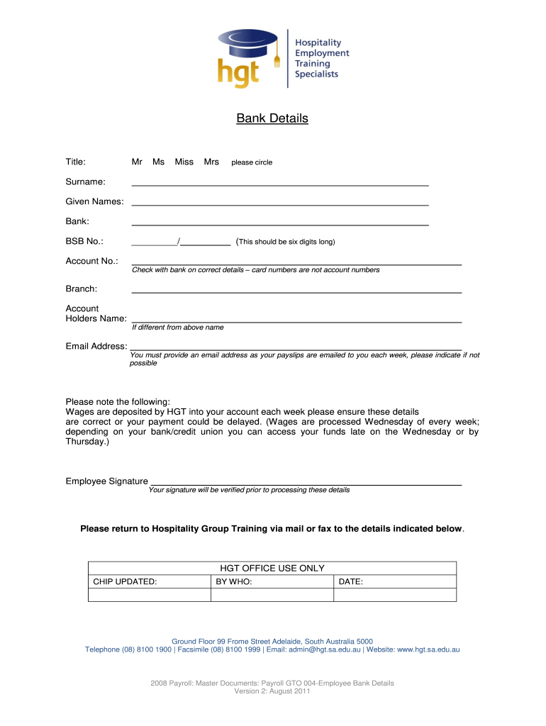 Employee Bank Account Details Form Fill Online Printable Fillable
