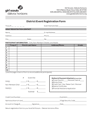 Fillable Online gsdakotahorizons District Event Registration Form ...