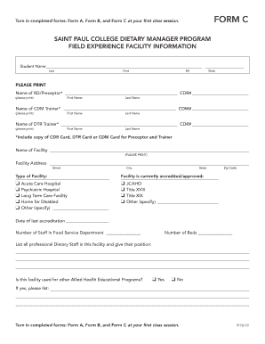 Fillable Online saintpaul FORM C Turn in completed forms: Form A, Form ...