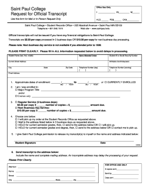 Fillable Online saintpaul Request for Official Transcript Form - Saint ...