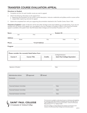 Fillable Online saintpaul Transfer Course Evaluation Appeal form ...