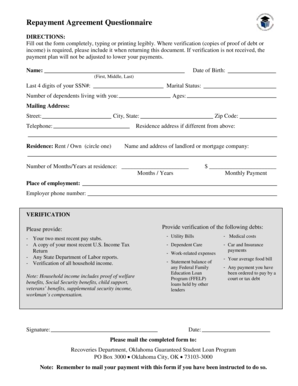 Fillable Online ocap Repayment Agreement Questionnaire - ocap Fax Email Print - pdfFiller
