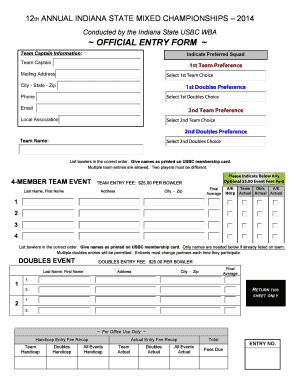Fillable Online indianastateusbcwba "FILLABLE" Entry Form - Indiana ...
