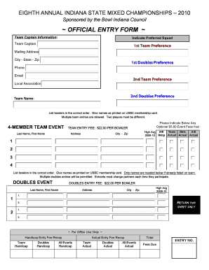 Fillable Online indianastateusbcwba OFFICIAL ENTRY FORM - Indiana State ...