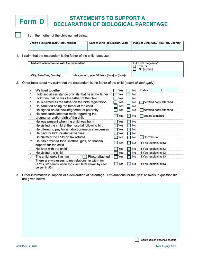 Fillable Online isoforms bc Form D - Statements to Support a ...