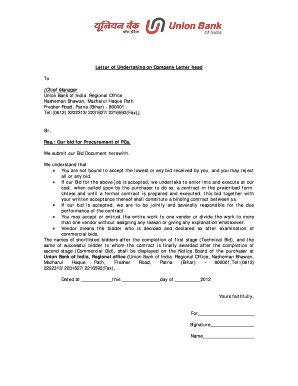 Fillable Online Letter of Undertaking on Company Letter head Fax Email ...