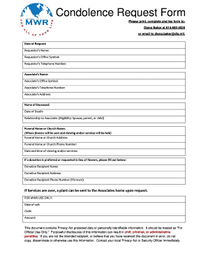 Fillable Online Condolence Request Form Fax Email Print - pdfFiller