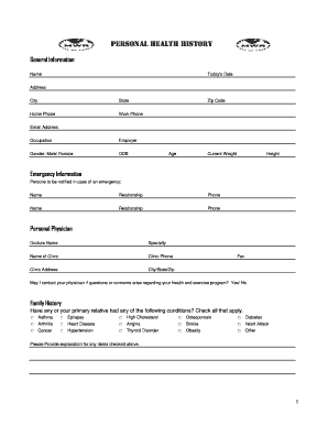 Fillable Online Personal HealtH History Fax Email Print - pdfFiller