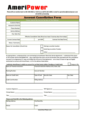 Fillable Online Account Cancellation Form Fax Email Print - pdfFiller