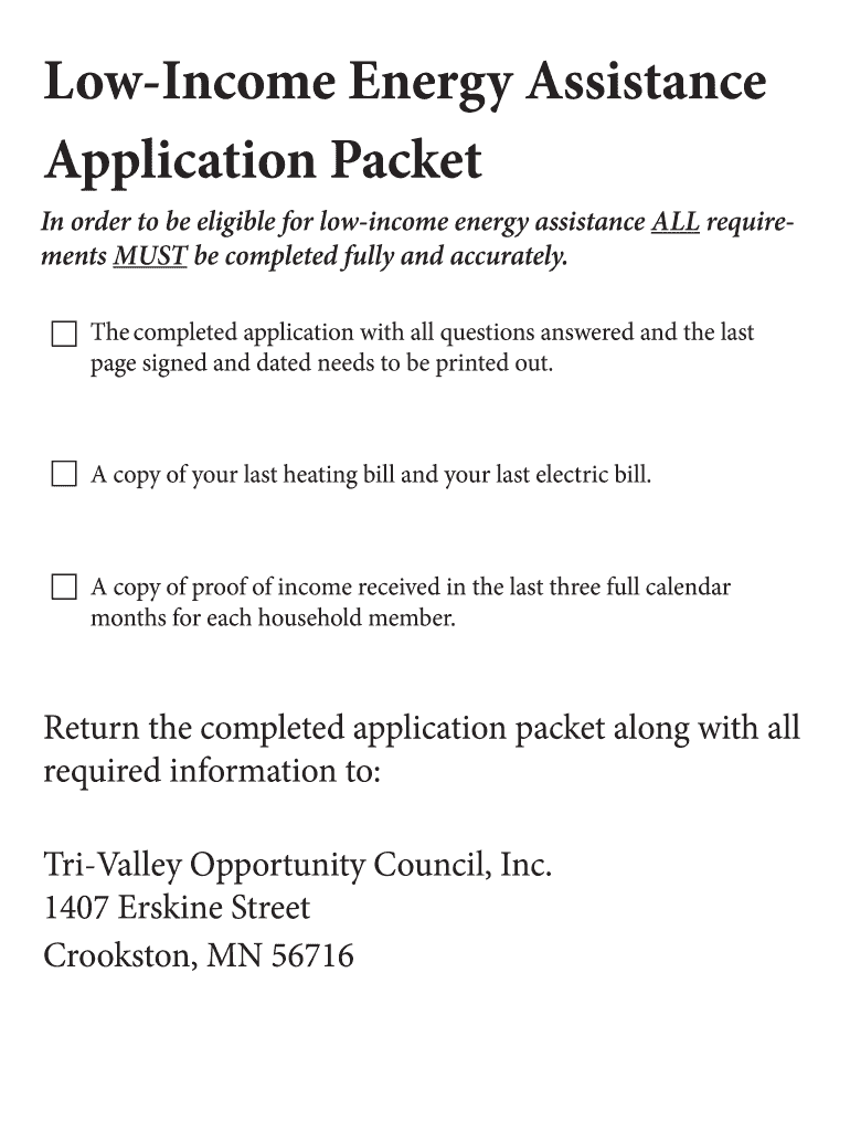 Fillable Online tvoc Low-Income Energy Assistance Application Packet ...