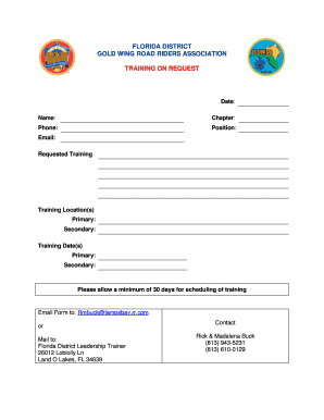Fillable Online Training on Request Form - GWRRA Florida District Fax Email Print - pdfFiller