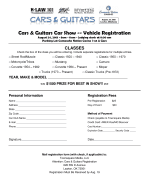 Fillable Online Cars & Guitars Car Show -- Vehicle Registration Fax ...