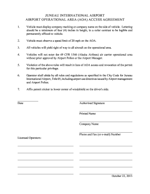 Fillable Online juneau AIRPORT OPERATIONAL AREA (AOA) ACCESS AGREEMENT ...
