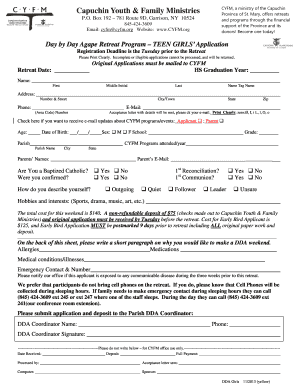 Fillable Online Day by Day Agape Retreat Program TEEN GIRLS Application ...