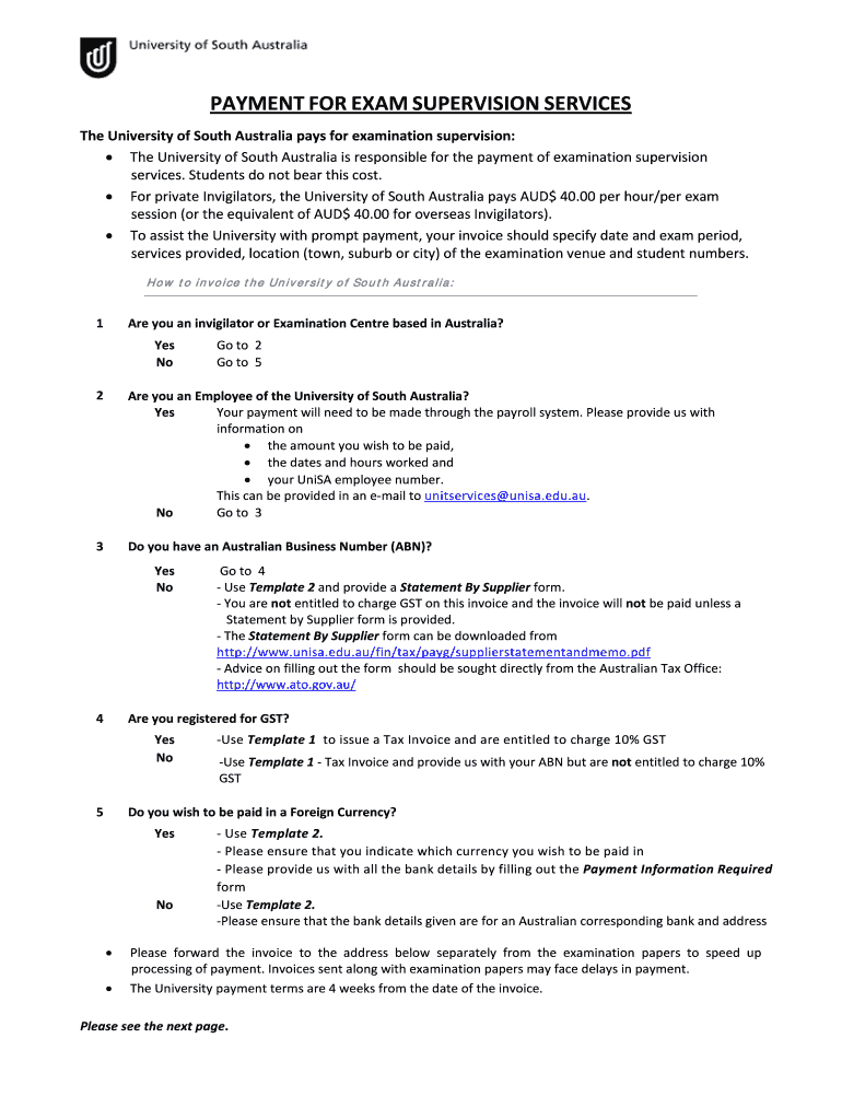 Fillable Online PAYMENT FOR EXAM SUPERVISION SERVICES Fax Email Print ...