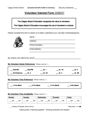 Fillable Online Volunteer Interest Form 2006/07 - Calgary Board of ...