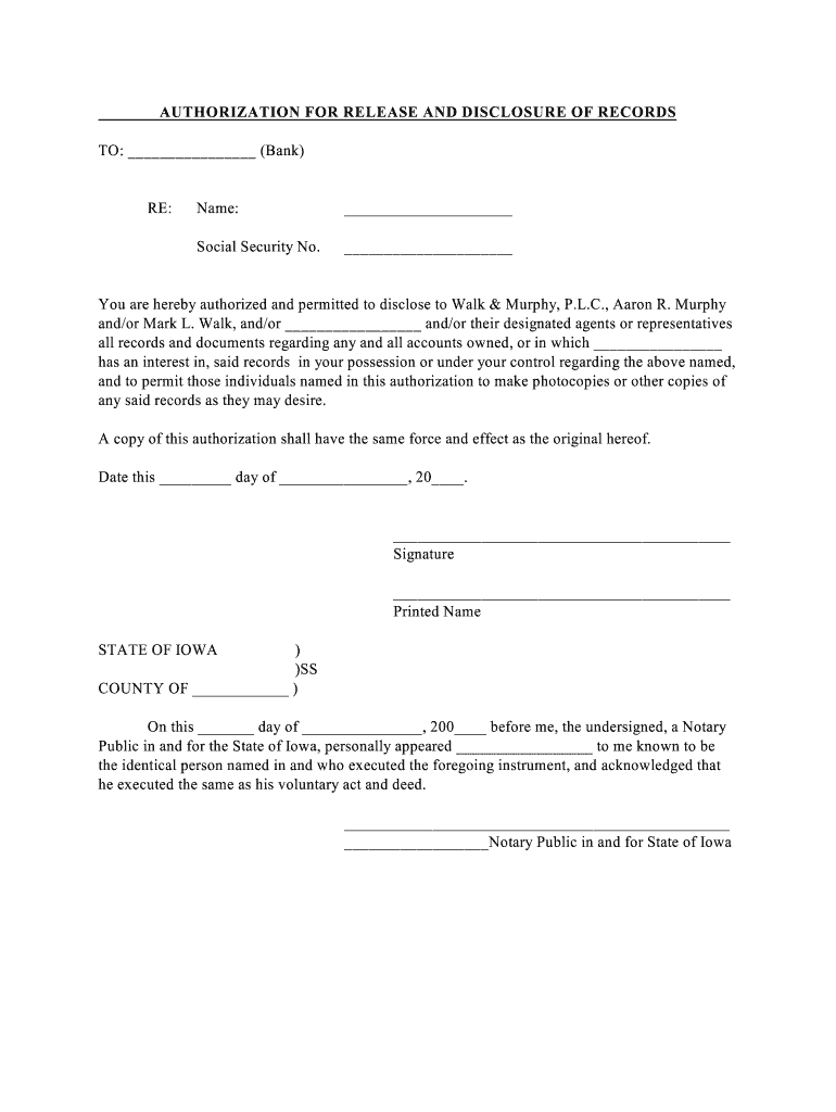 Fillable Online AUTHORIZATION FOR RELEAS E AND DISCLOSURE OF RECORDS ...