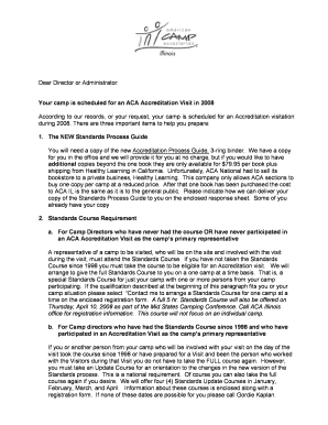 Fillable Online acail Your camp is scheduled for an ACA Accreditation ...