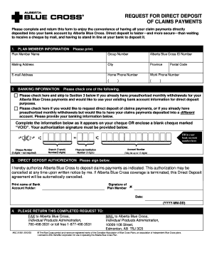 Fillable Online Request for direct deposit of claims payments - Alberta ...
