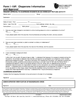 Fillable Online slcschools Form I-19F: Chaperone Information and ...