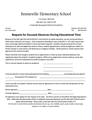 Fillable Online bonneville slcschools Form - Bonneville Elementary School - Salt Lake City ...