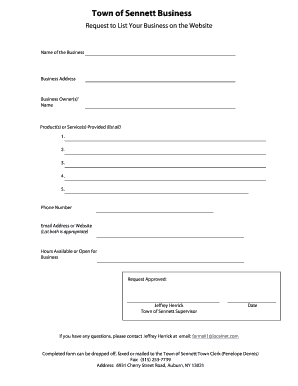 Fillable Online Town of Sennett Business Fax Email Print - pdfFiller