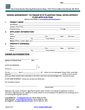Fillable Online MINOR AMENDMENT TO MAJOR SITE PLAN/PAD FINAL ... Fax ...
