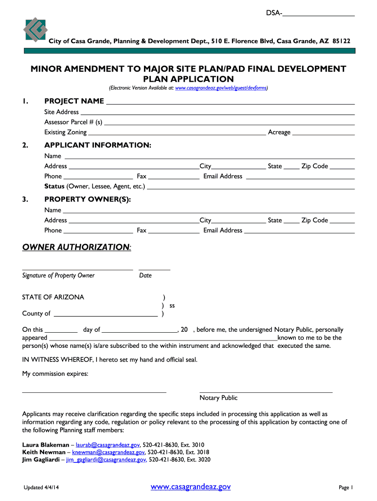 Fillable Online MINOR AMENDMENT TO MAJOR SITE PLAN/PAD FINAL ... Fax Email Print - pdfFiller