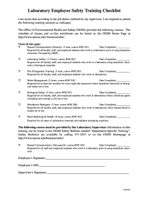 Fillable Online utexas Laboratory Employee Safety Training Checklist ...