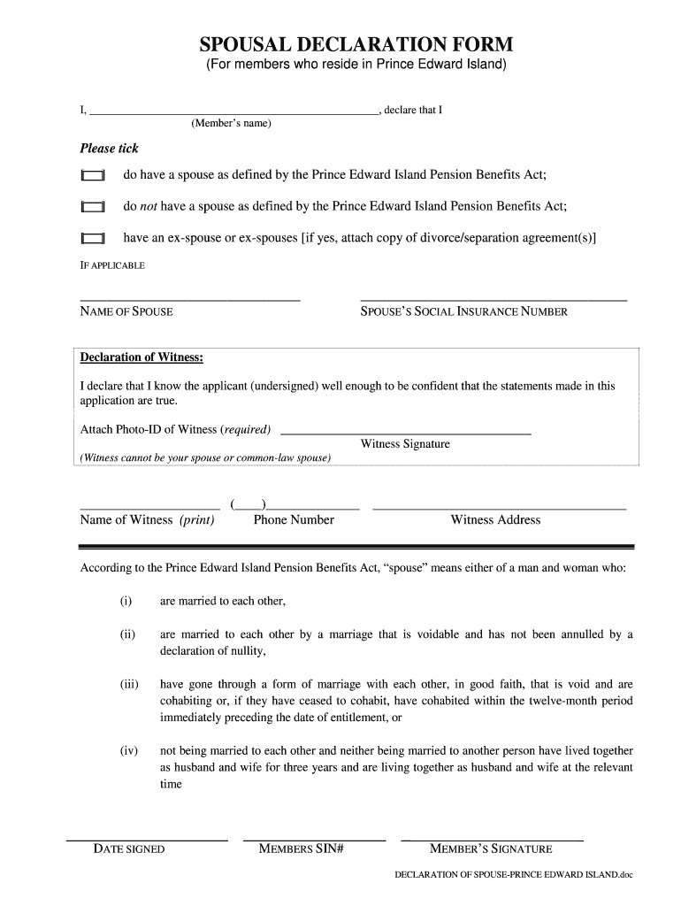 Fillable Online Spousal Declaration Form - D.A. Townley Fax Email Print ...