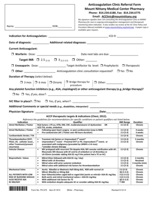 Fillable Online Anticoagulation Clinic Referral Form Mount ...